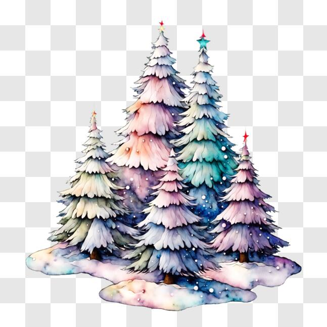 Download Snow-Covered Christmas Trees Watercolor Painting PNGs Online ...