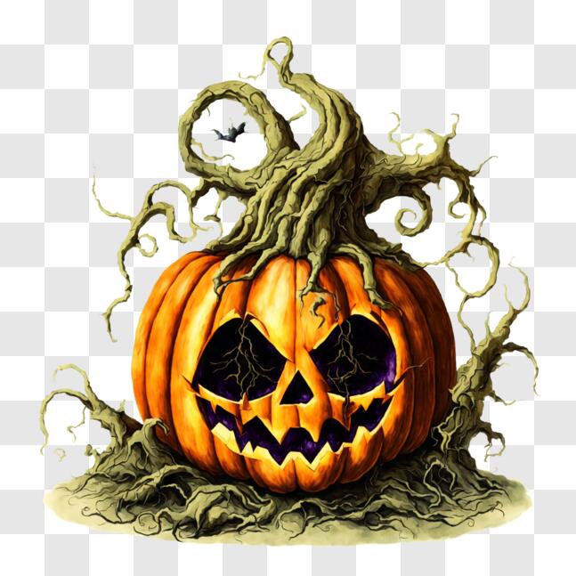 Download Halloween Decorated Pumpkin with Spiders and Roots PNGs Online ...