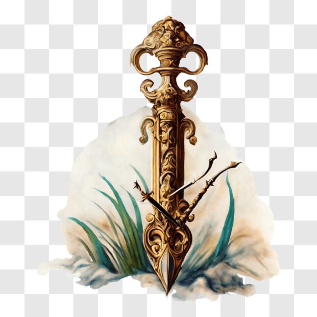 Download Ornate Gold Dagger on Grass and Flowers PNGs Online - Creative ...