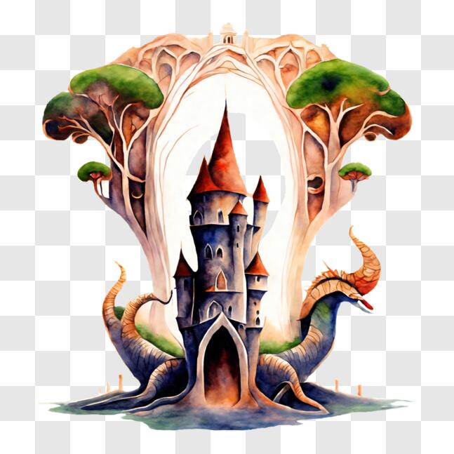 Baixe Castelo com Dragões em um Ambiente Idílico PNGs - Creative Fabrica