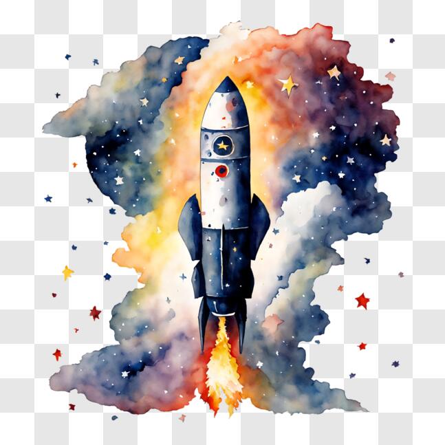 Download Watercolor Astronaut in Space with Rocket Flying Through ...