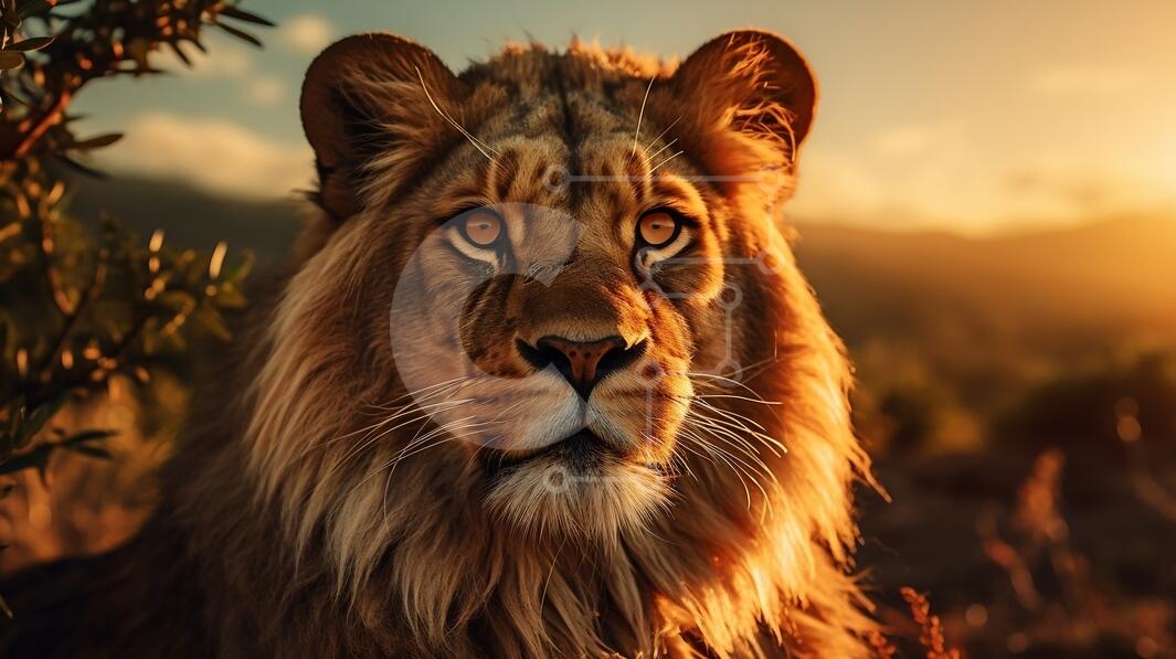 Serene Lion in the Sunset stock photo | Creative Fabrica