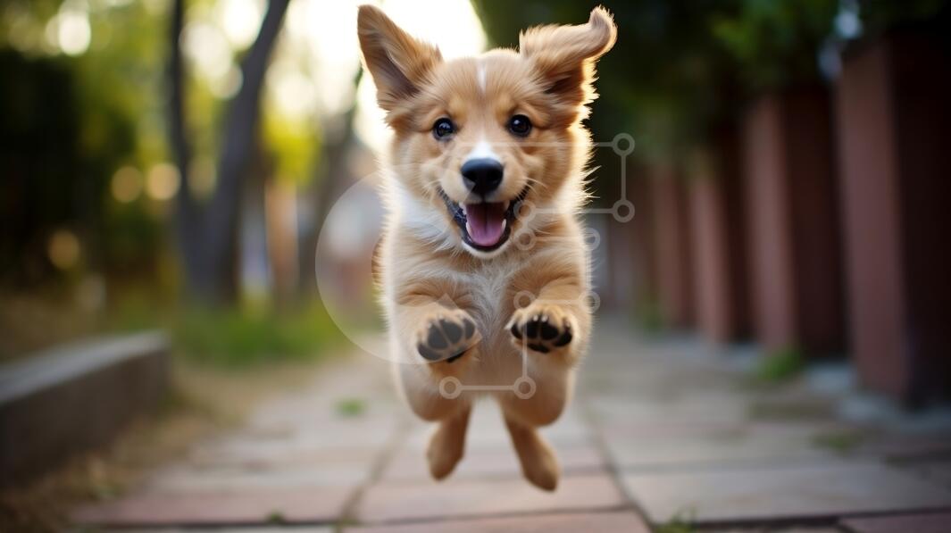 Happy Dog Jumping in Excitement stock photo | Creative Fabrica