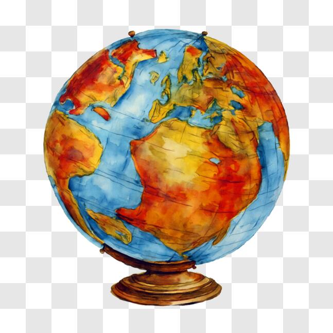 Download Watercolor Painting of World Globe on Wooden Stand PNGs Online ...
