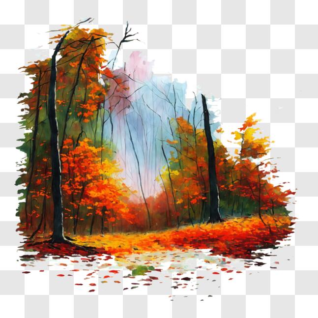 Download Autumn Forest Painting with Vibrant Colors PNGs Online ...