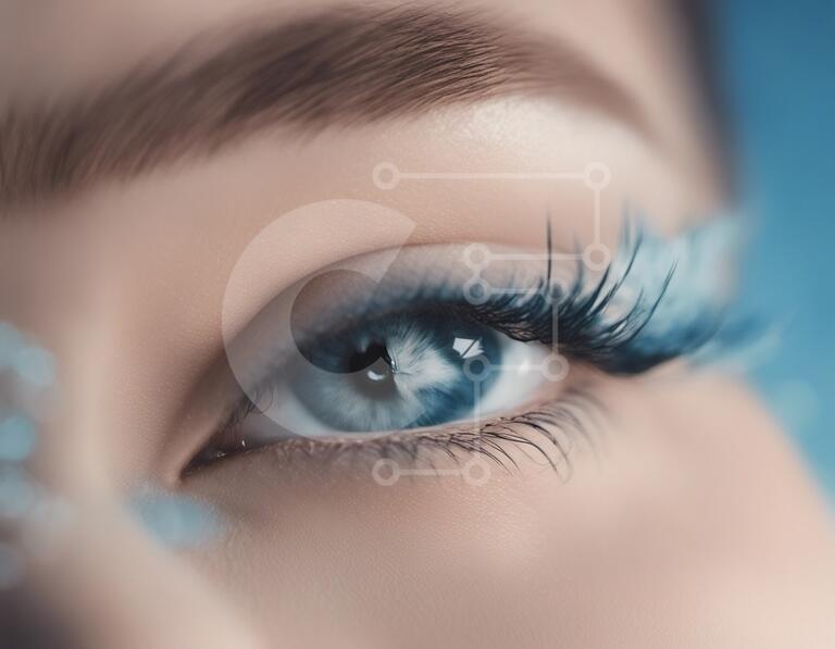 Close-up of a Woman's Eye with Long Eyelashes and Blue Eye Shadow stock ...