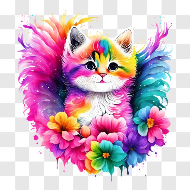 Download Colorful Kitten with Rainbow Wings and Tail PNGs Online ...