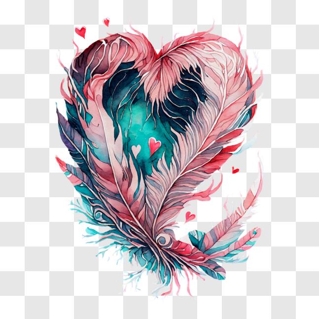 Download Heart-Shaped Feather surrounded by pink, blue, and white ...