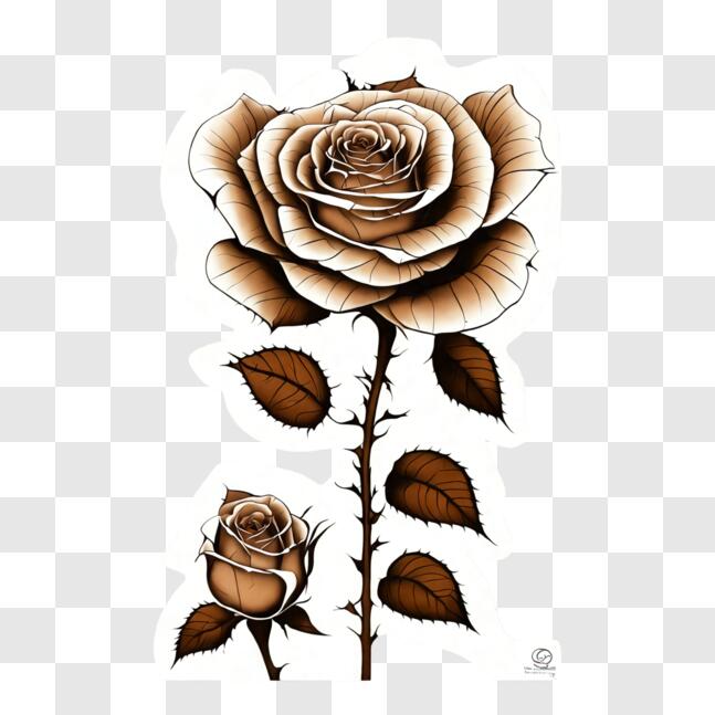 Download Black and White Sticker with Brown Roses and Leaves PNGs ...