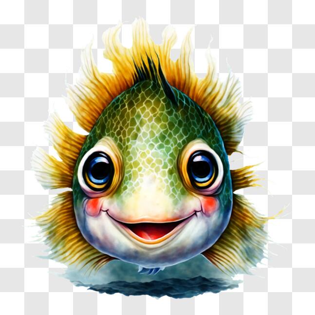 Download Cartoon Fish Avatar with Big Eyes and Smiling Face PNGs Online ...