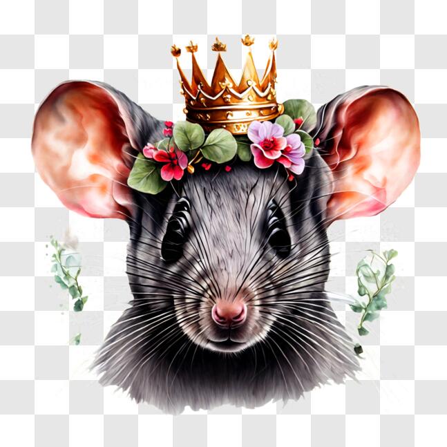 Download Black Rat with Crown and Flowers - Symbol of Royalty or Good ...
