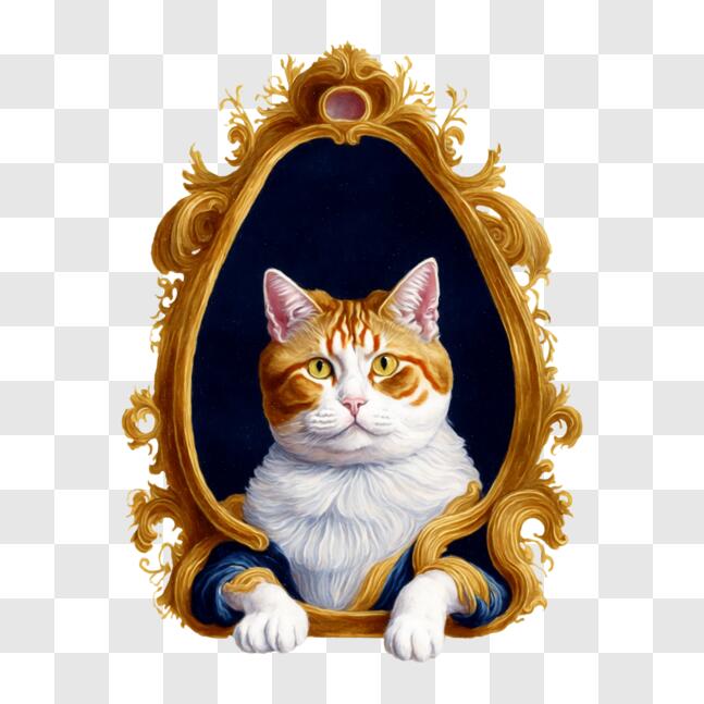 Download Curious Cat with Gold-Framed Mirror PNGs Online - Creative Fabrica