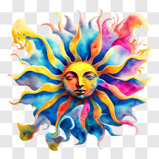 Download Colorful Sun with Smiling Face and Patterns PNGs Online ...