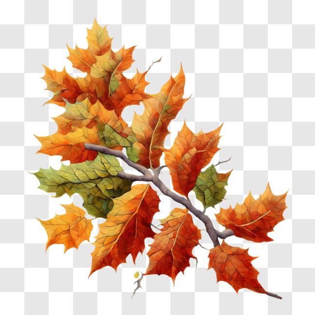 Download Colorful Fall Leaves on an Oak Tree Branch PNGs Online ...