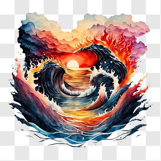 Download Ocean Wave Heart Watercolor Painting with Colorful Corals and ...