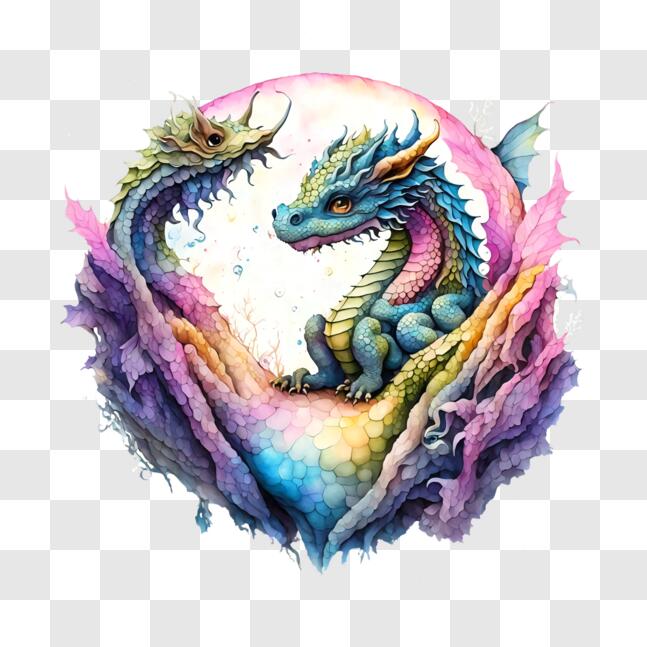 Download Colorful Dragon Artwork with a Full Moon PNGs Online ...