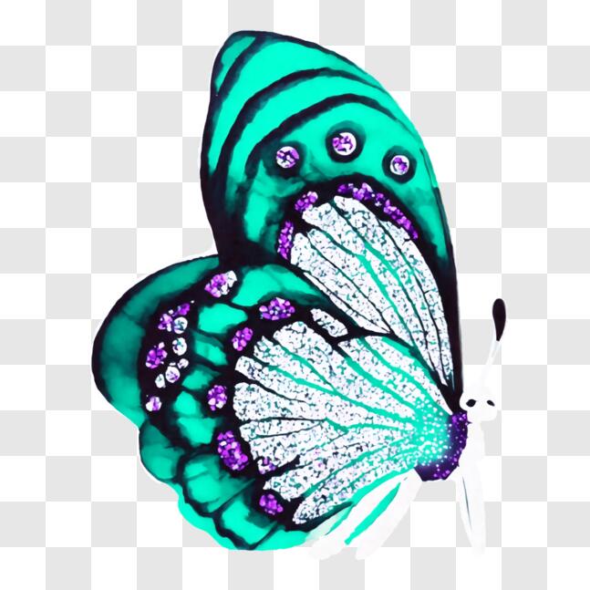 Download Teal Butterfly with Glitter Wings on Black Background PNGs ...