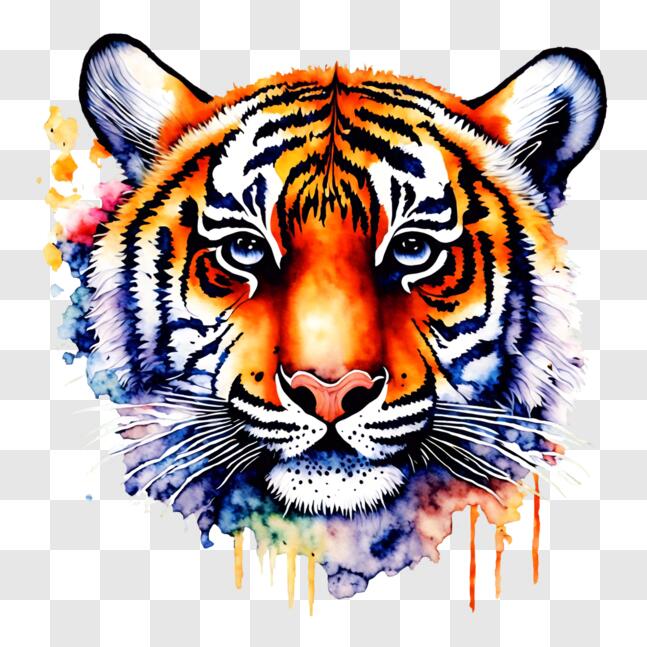 Download Colorful Tiger's Head with Watercolor Drips PNGs Online ...