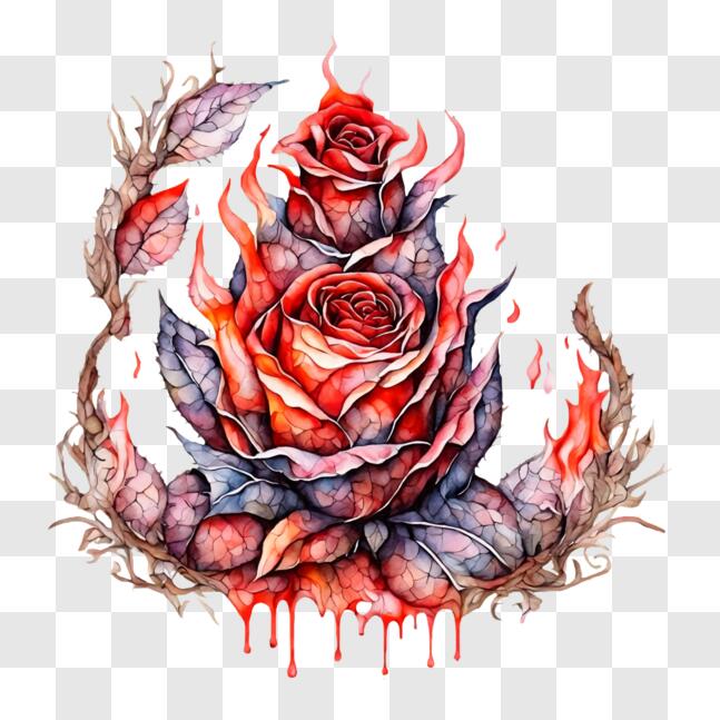 Download Flaming Rose Painting - Symbolism of Fire, Love, Passion, and ...