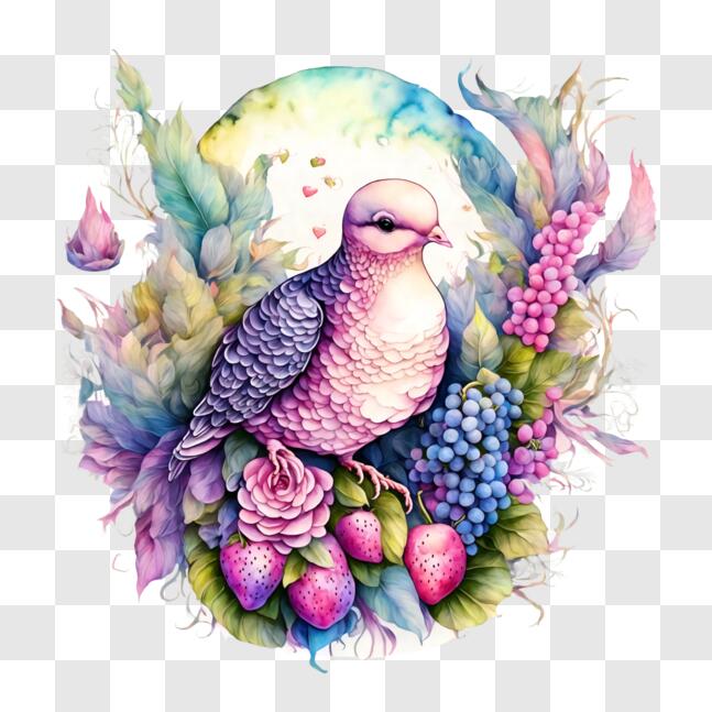 Download Pink Dove Surrounded by Flowers and Fruits PNGs Online ...