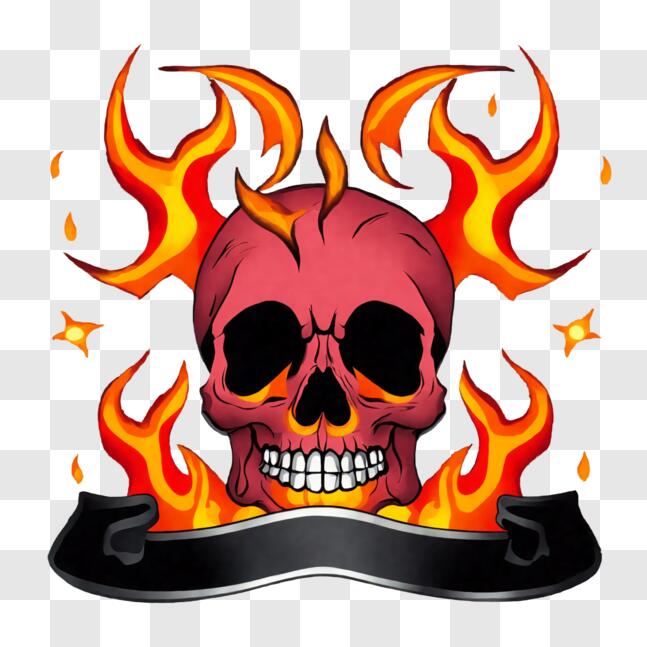 Download Red Skull with Flames on Orange Banner PNGs Online - Creative ...