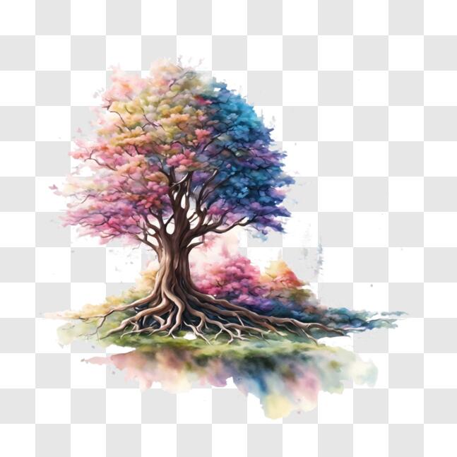 Download Colorful Tree with Roots in Water PNGs Online - Creative Fabrica