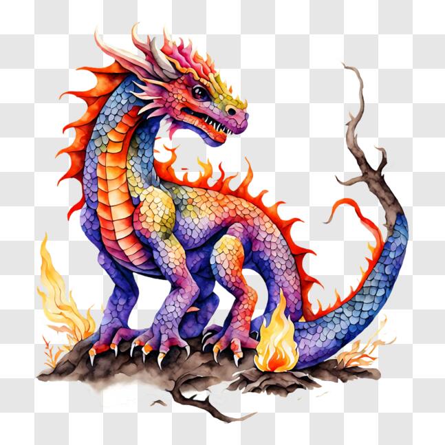 Download Colorful Dragon Sitting on Fire PNGs Online - Creative Fabrica