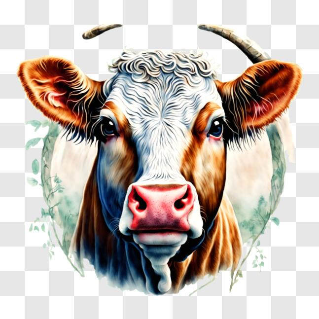 Download Abstract Painting of a Cow's Face with Leaves PNGs Online ...
