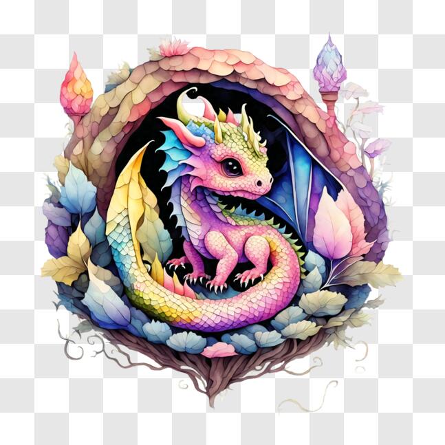 Download Colorful Dragon with Flowers and Leaves PNGs Online - Creative ...