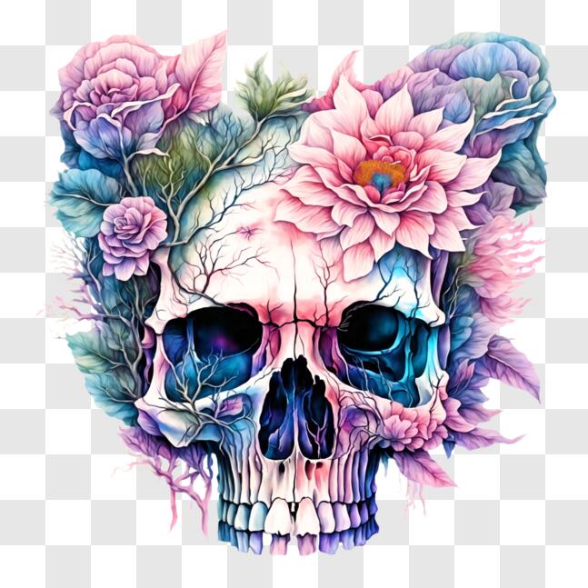 Download Colorful Skull with Flowers Artwork PNGs Online - Creative Fabrica