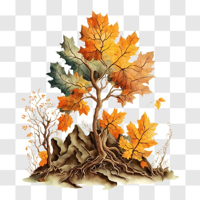 Download Tree with Leaves and Roots in Natural Landscape PNGs Online ...