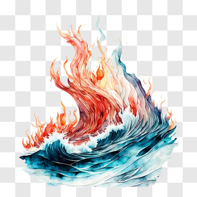 Download Inspirational Wave with Fire and Flames Watercolor Painting ...