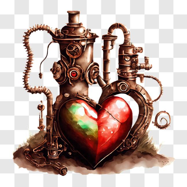 Download Red Heart Shaped Steam Engine with Mechanical Devices PNGs ...