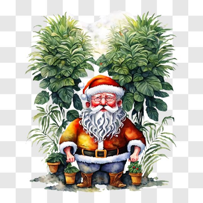 Download Santa Claus Painting with Potted Plants PNGs Online - Creative ...