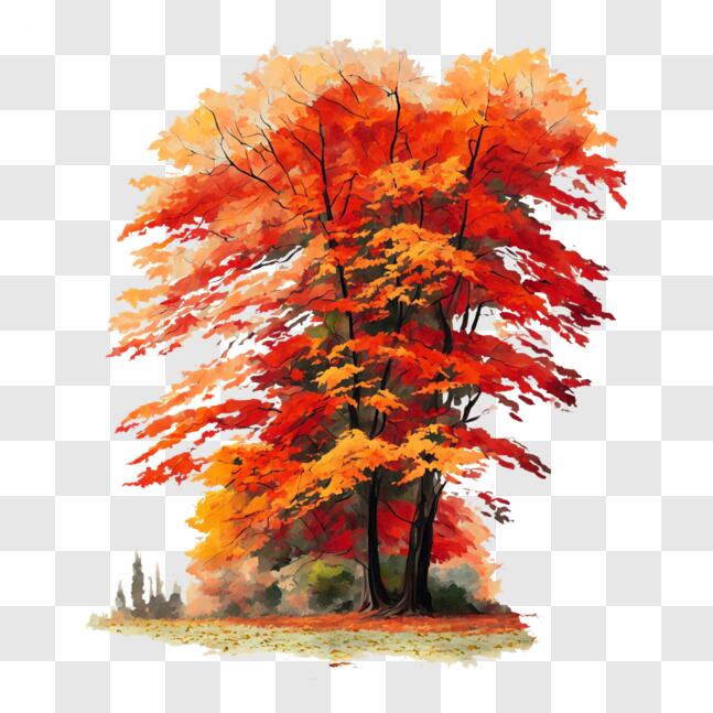 Download Orange Tree Painting with Red Fall Leaves PNGs Online ...