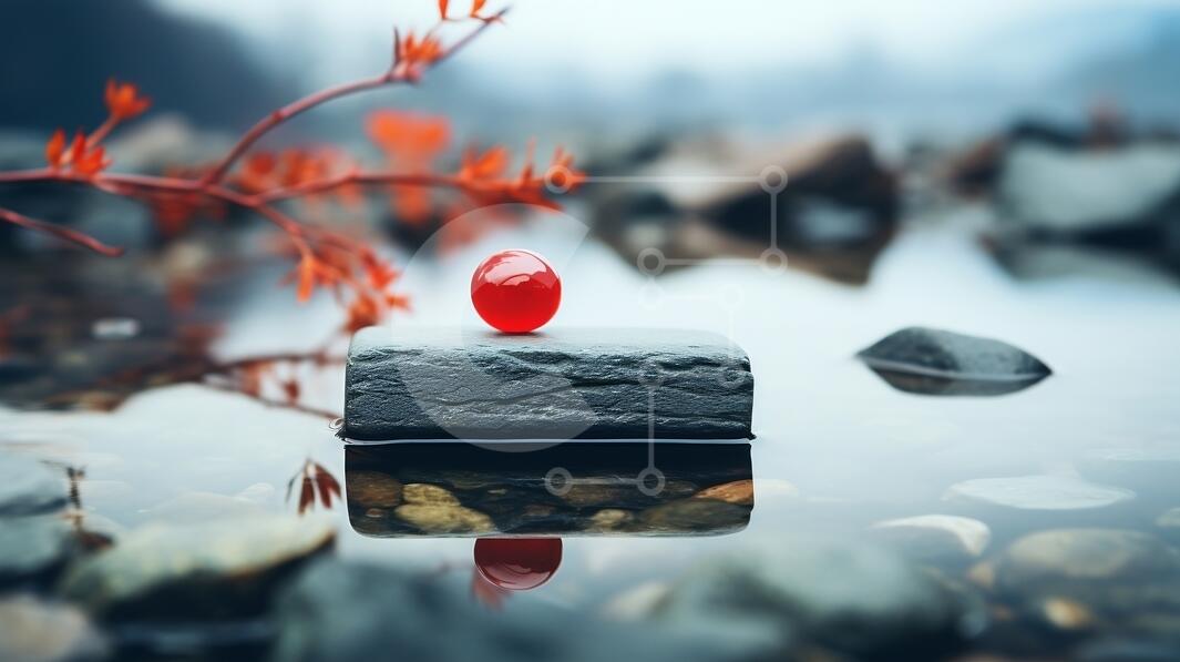 Scenic Landscape with Red Apple on a Rock stock photo | Creative Fabrica
