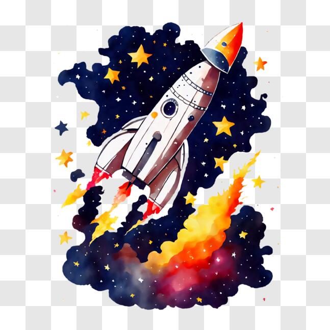 Download Colorful Rocket Ship Flying Through Space with Stars PNGs ...