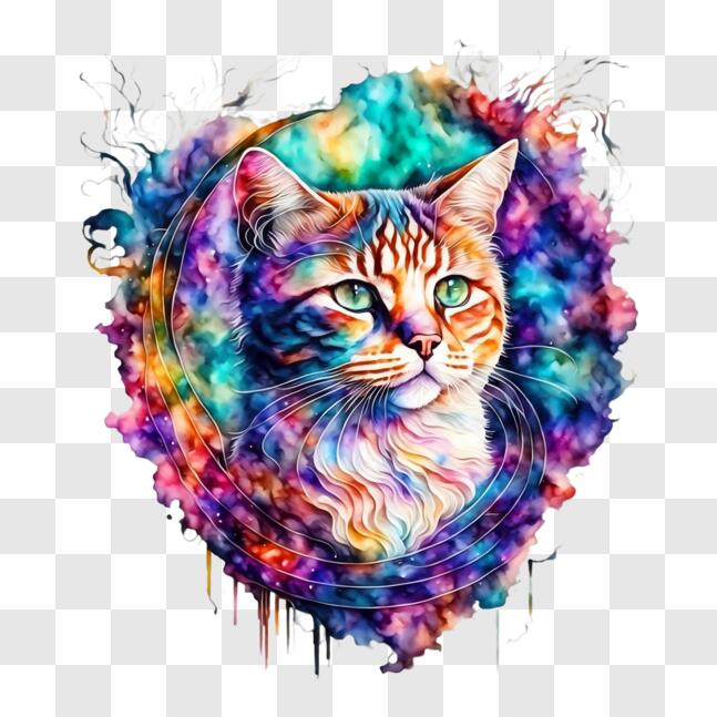 Download Colorful Cat Painting PNG Online - Creative Fabrica
