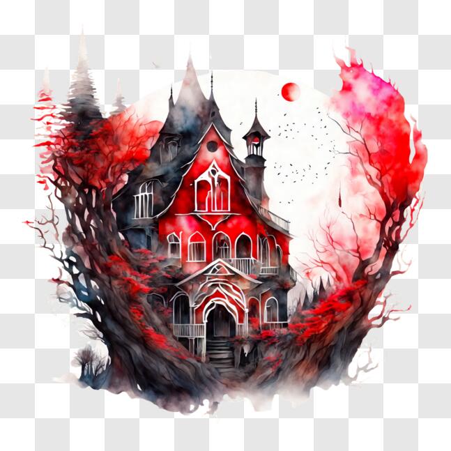 Download Creepy Haunted House in the Woods Painting PNGs Online ...