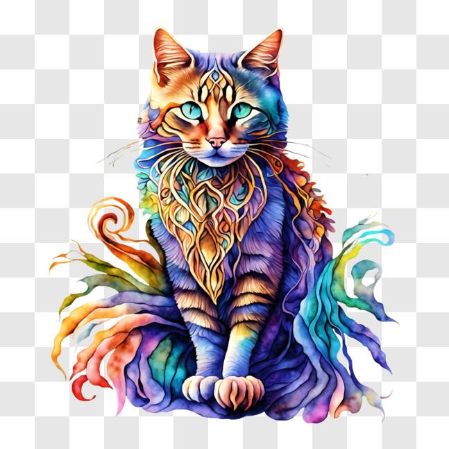 Download Colorful Cat with Intricate Patterns and Designs PNGs Online ...