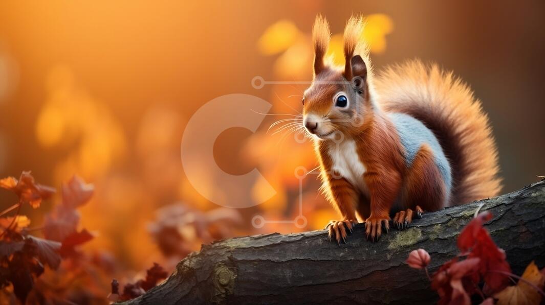 Red Squirrel in Front of Colorful Autumn Leaves stock photo | Creative ...
