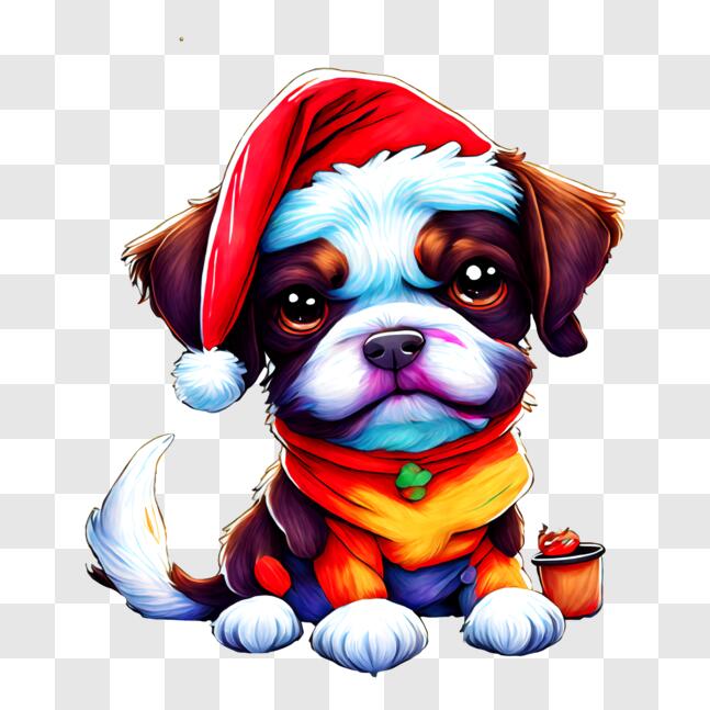 Download Cute Dog in Santa Hat for Christmas PNGs Online - Creative Fabrica