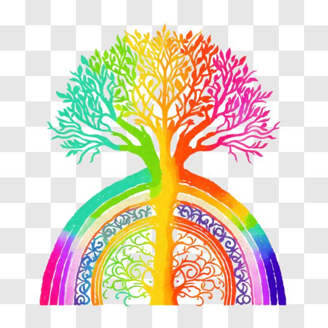 Download Colorful Tree with Rainbow Pattern PNGs Online - Creative Fabrica