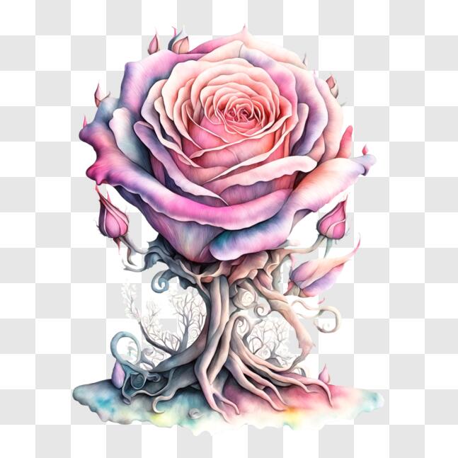 Download Pink Rose with Visible Roots PNGs Online - Creative Fabrica