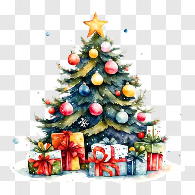 Download Watercolor Christmas Tree with Presents PNGs Online - Creative ...