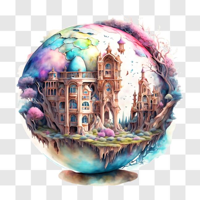 Download Illustration of a Colorful Fantasy-themed Globe with Buildings ...