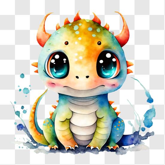 Download Adorable Cartoon Dragon with Green and Purple Scales PNG ...