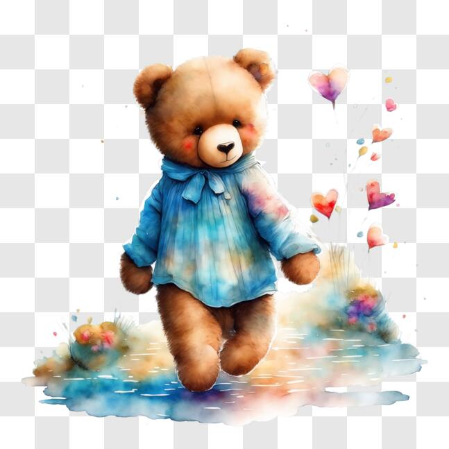 Download Adorable Teddy Bear in Puddle with Hearts PNG Online ...