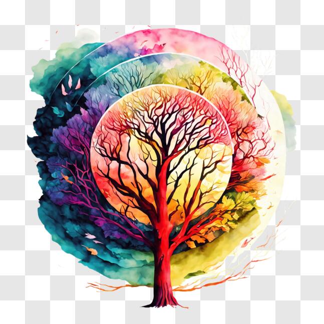 Download Colorful Tree Painting: Symbolism of Life and Seasons PNGs ...