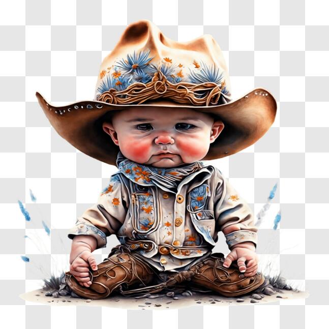 Download Crying Baby with Cowboy Hat in the Grass PNGs Online ...